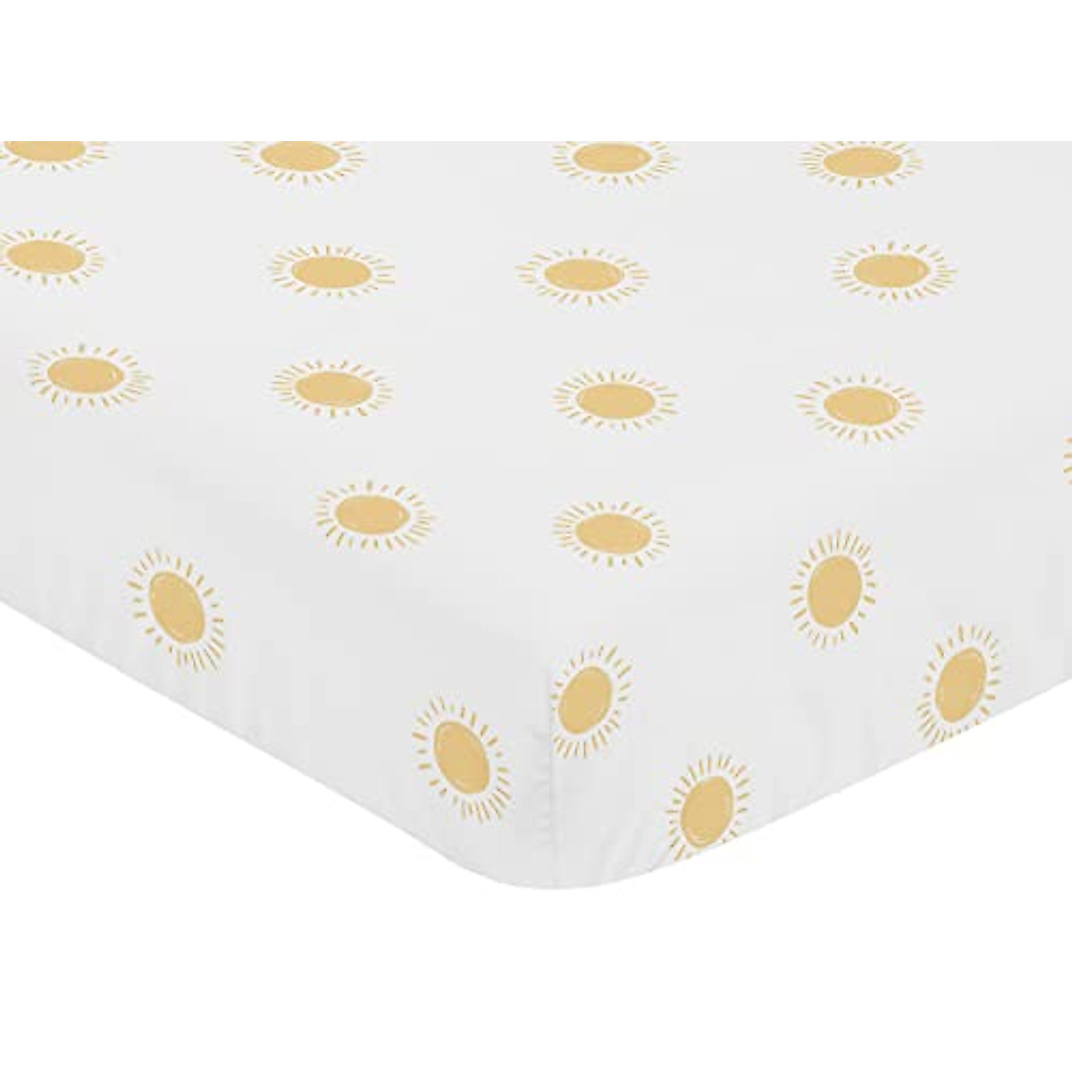 Sweet Jojo Designs White and Yellow Boho Sun Boy or Girl Fitted Crib Sheet Baby or Toddler Bed Nursery - Mustard Bohemian Celestial Sky Desert Sunshine Outdoors Nature Gender Neutral