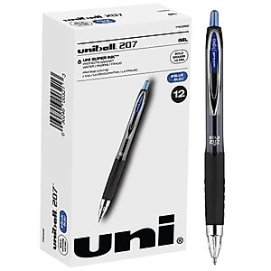 uniball Gel Pens, 207 Signo Gel with 1.0mm Bold Point, 12 Count, Blue Pens are Fraud Proof