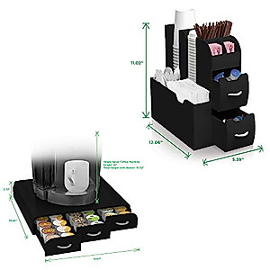 Mind Reader Anchor Collection, 3-Drawer Single Serve Coffee Pod Drawer, 36 Coffee Pod Capacity, Coffee Machine Base and 10-Compartment Cup and Condiment Countertop Organizer Set, Black