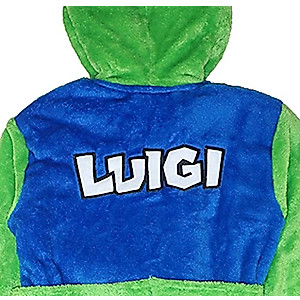 Super Mario Little/Big Boys' Soft Hooded Fleece Sleepwear Bathrobe - Plush Robe for Kids, Luigi, 8