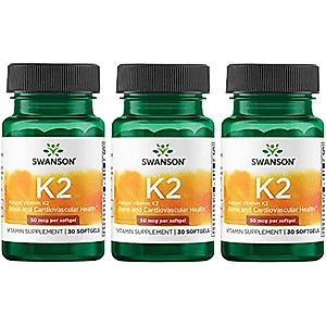 Swanson Natural Vitamin K2 (Menaquinone-7 from Natto) 50 mcg 30 Sgels (3 Pack)