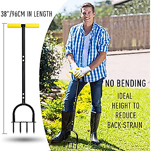 Colwelt Spike Lawn Aerator, Manual Aerator for Compacted Soils and Lawns, Non-Slip T-Handle Spike Aeration with Four 3.5-Inch Solid Steel Spikes, 38-Inch