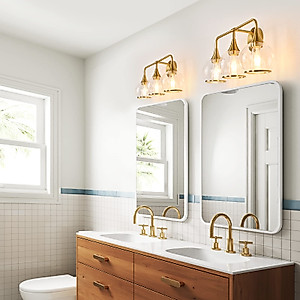 HAHZT Gold Bathroom Vanity Light 3-Lights Bathroom Light Fixtures Over Mirror with Clear Glass Shade 22.4 inch Wall Sconce Lighting Bath(Exclude E26 Bulb)