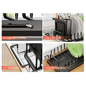 TOOCA BEAR Expandable Small Dish Drying Rack, Stainless Steels Over Sink Dish Drainer with Silicone Drying Tray Dish Racks for Kitchen Counter