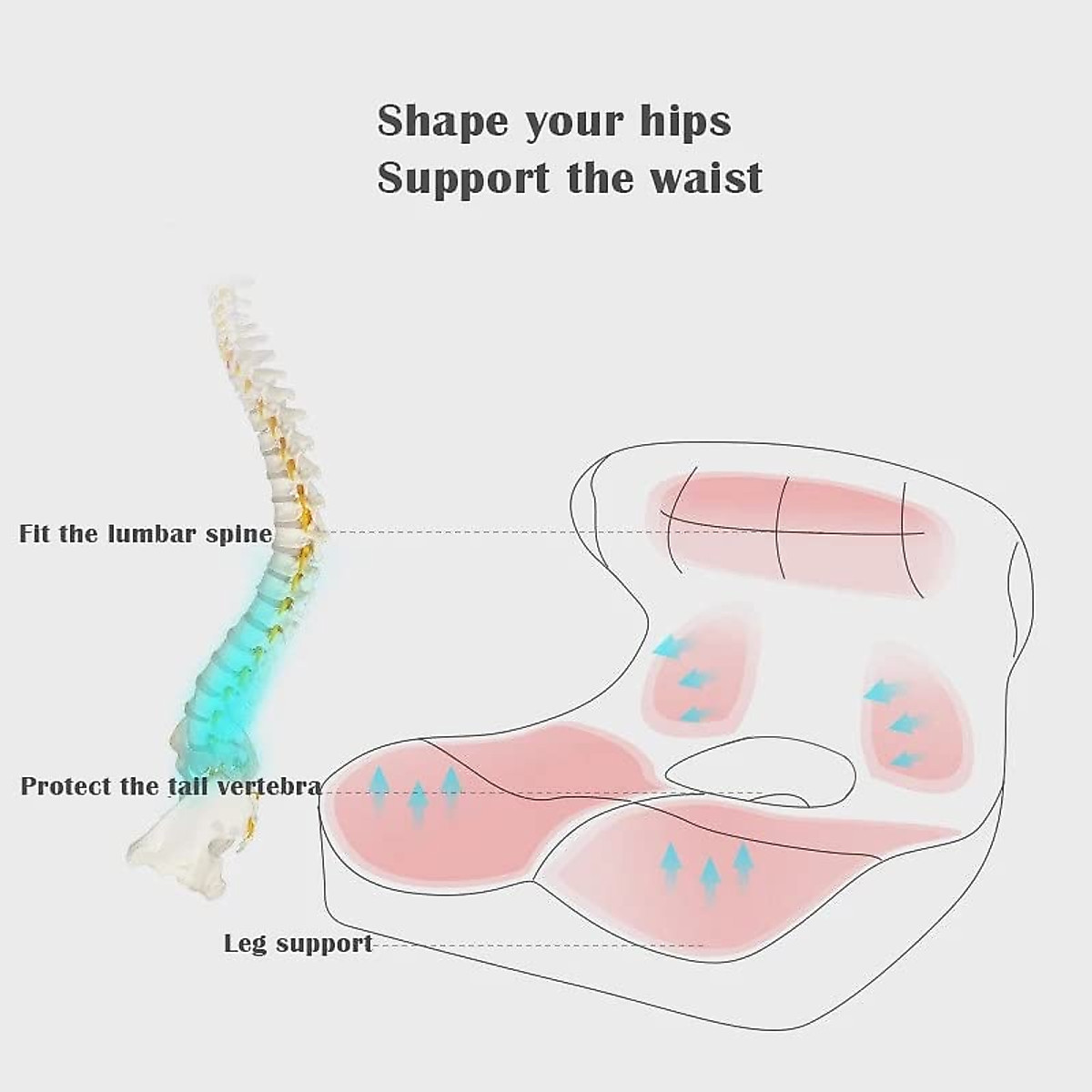 Memory Foam Orthopedic Cushion Comfort Ergonomic Design Back Coccyx Pillow for Car Seat Office Chair Pain Relief (Red)