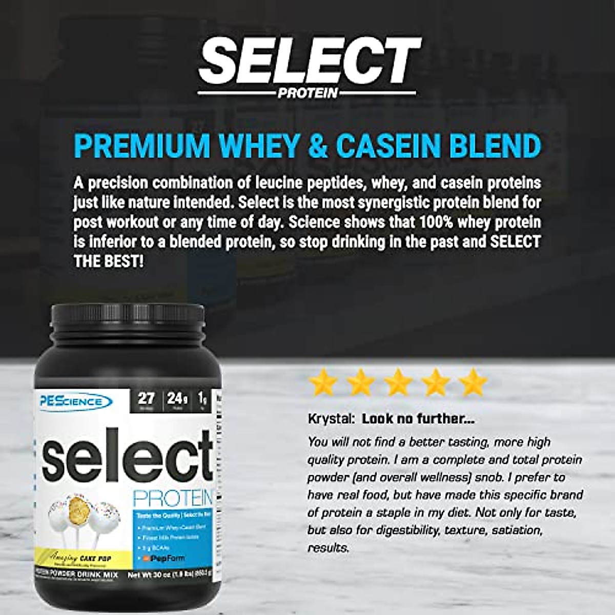 PEScience Select Low Carb Protein Powder, Cake Pop, 27 Serving, Keto Friendly and Gluten Free