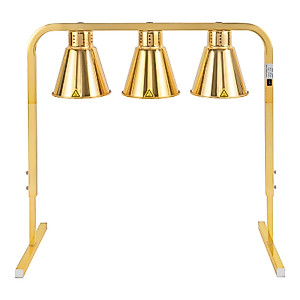 Commercial Food Heat Lamp Portable Electric Food Warmer 3-Bulb with Free-Standing for Food Service, 750W (Gold)
