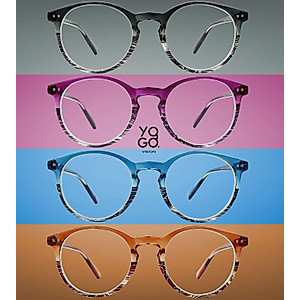 Yogo Vision Reading Glasses for Women Men Blue Light Blocking Reading Glasses Round Readers Transparent Blue, Transparent Brown, Transparent Purple, Black 2.75