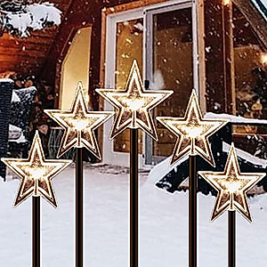 Solar Christmas Pathway Lights Outdoor, 2 Lighting Modes Solar Powered Stake Lights Waterproof, Christmas Decorations for Garden, Yard, Pathway, Lawn,Patio,Home Decor(5 Stars)