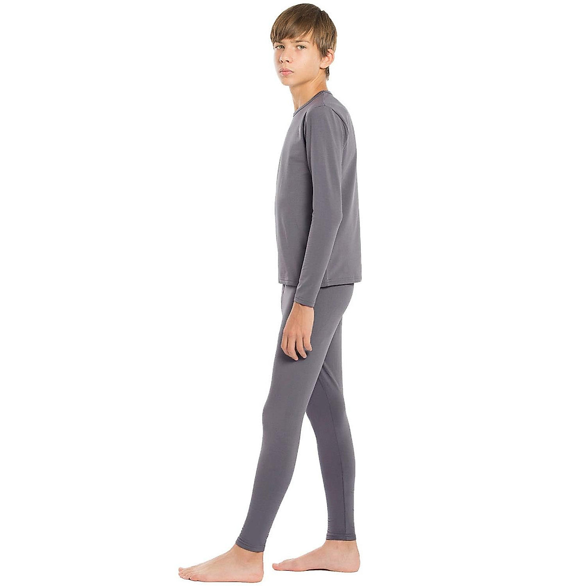 ViCherub Thermal Underwear Set for Boys Long Johns Fleece Lined Kids Base Layer Thermals Sets Boy Grey M