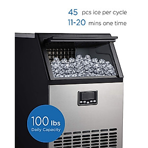 WATOOR Commercial Ice Maker Machine with Bottom-Loading Water System, LCD Display Under Counter or ‎Freestanding 100lbs/24h