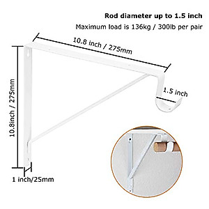 4 Pack Heavy Duty Closet Shelf & Rod Bracket，11 x 10.2 x 1 Inch Clothes Hanger Pole Support Bracket, White Closet Rod Support Hooks Wall Mounted Round Closet Rod Brackets for Tubing, Anchor Hardware