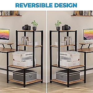 GreenForest Computer Desk 68.8 inch with Storage Printer Shelf Reversible Home Office Desk Large Study Writing Table with Movable Monitor Stand and 2 Headphone Hooks for PC Gaming Working, Walnut