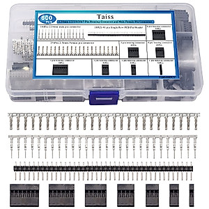 Taiss Dupont Crimping Tool Kit with 600PCS 2.54mm Dupont Connector Kit SN-28B Ratcheting Wire Crimper Plier,1/2/3/4/5/6/7 Pin Housing Dupont Connector Male Female Pin Header Crimp Terminal AWG28-18