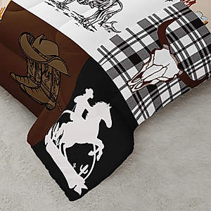 Ntlfup Western Cowboy Comforter Set Queen Size, Bull Skull and Horse Print Quilt Set with 2 Pillowcases, Bedroom Decor for Kids Boys Teens