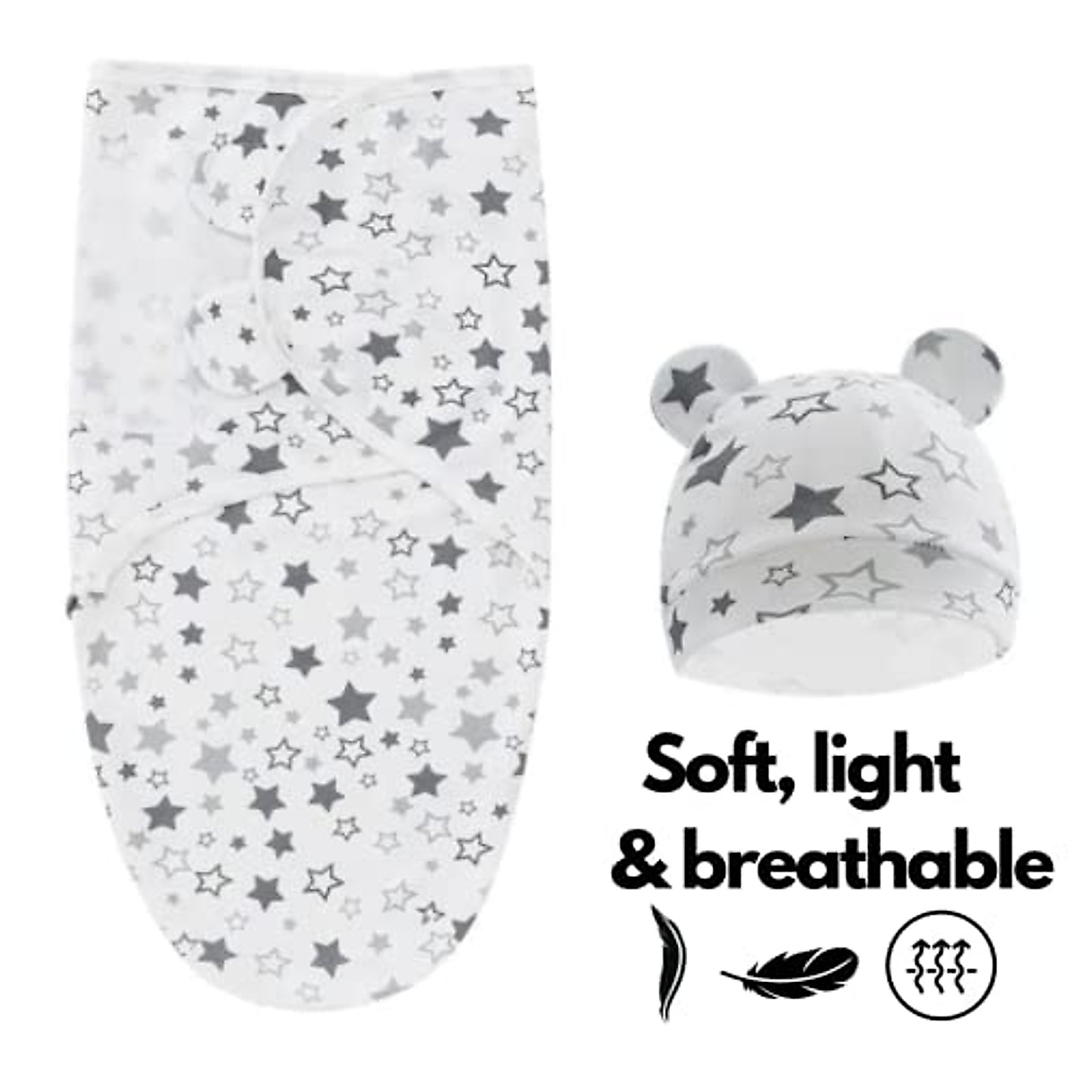 Swaddle King Easy Swaddle Wraps with Matching Hats, Pack of 6 (3 Wraps + 3 Hats), Cotton Knit Baby Wrap, Newborn Wearable Swaddle Sleep Sack, Size 0-3 Months, Small