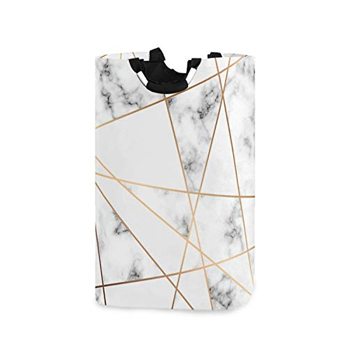 ALAZA Large Laundry Basket White Marble with Gold Geometric Lines Laundry Bag Hamper Collapsible Oxford Cloth Stylish Home Storage Bin with Handles, 22.7 Inch