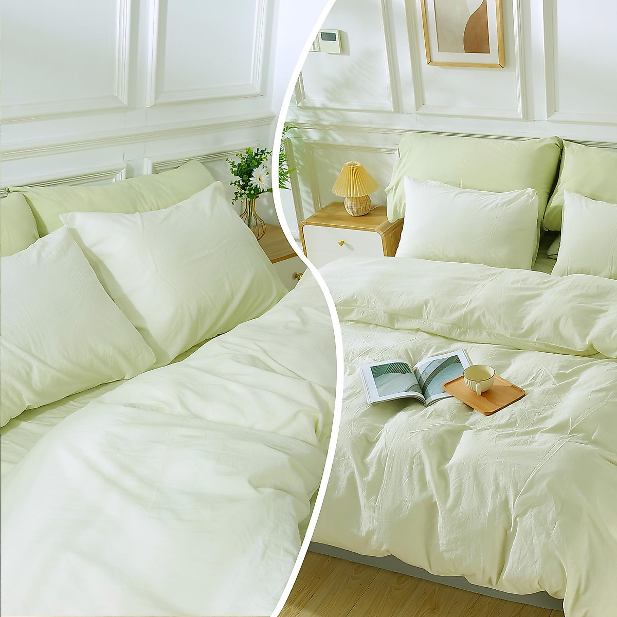 NEXHOME PRO Duvet Cover Set Queen Size Linen Feel Textured Organic Natural 100% Washed Cotton Duvet Cover 3 Pieces Bedding Set with Zipper Closure, Breathable (No Comforter) Milk