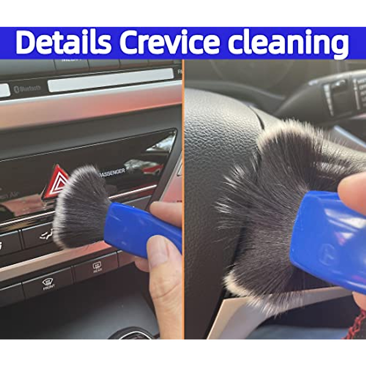 EVIISO 4 pcs Car Brushes for Detailing Interior,Double-Ended Brush and Cleaning Cloth,car Detail Crevice Care Removal Cleaning,Keyboard Cleaning Brush (Blue)