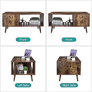 SUPER DEAL 2 Tier Wooden Coffee Table with Storage Shelf for Living Room, Modern Mid-Century Accent Furniture Rectangle Industrial Cocktail Table for Indoor Bedroom Apartment, 40 inch Rustic Brown