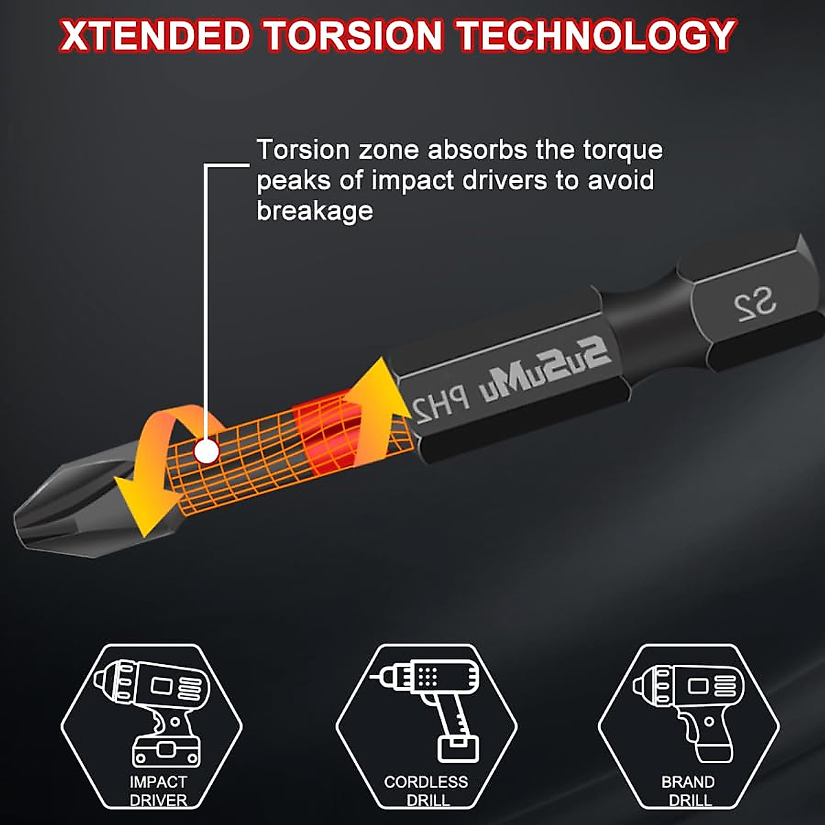 SuSuMu Impact Ready Magnetic Phillips Bits 2 S2 Steel Phillips Head Drill Tip Ph2 1/4 Hex Shank Cross CNC Anti Slip Screwdriver Bits Set with Magnetizer Case for Impact Driver Power Screwdriver