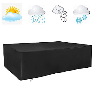 FLR 120x54x38inches Patio Table Cover Veranda Rectanguler Black Waterproof Outdoor Dinner Protector Dust-Proof Table Desk Cover Furniture Covers with Storage Bags for Garden Outdoor Indoor Furniture
