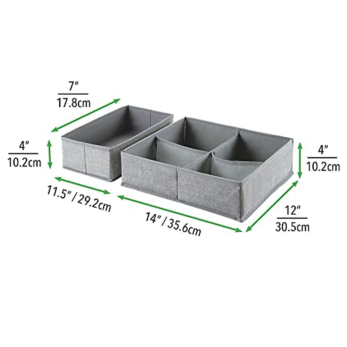 mDesign Soft Fabric Dresser Drawer and Closet Storage Organizer Set for Child/Kids Room, Nursery, Playroom - 2 Pieces, 5 Compartments - Textured Print - Gray