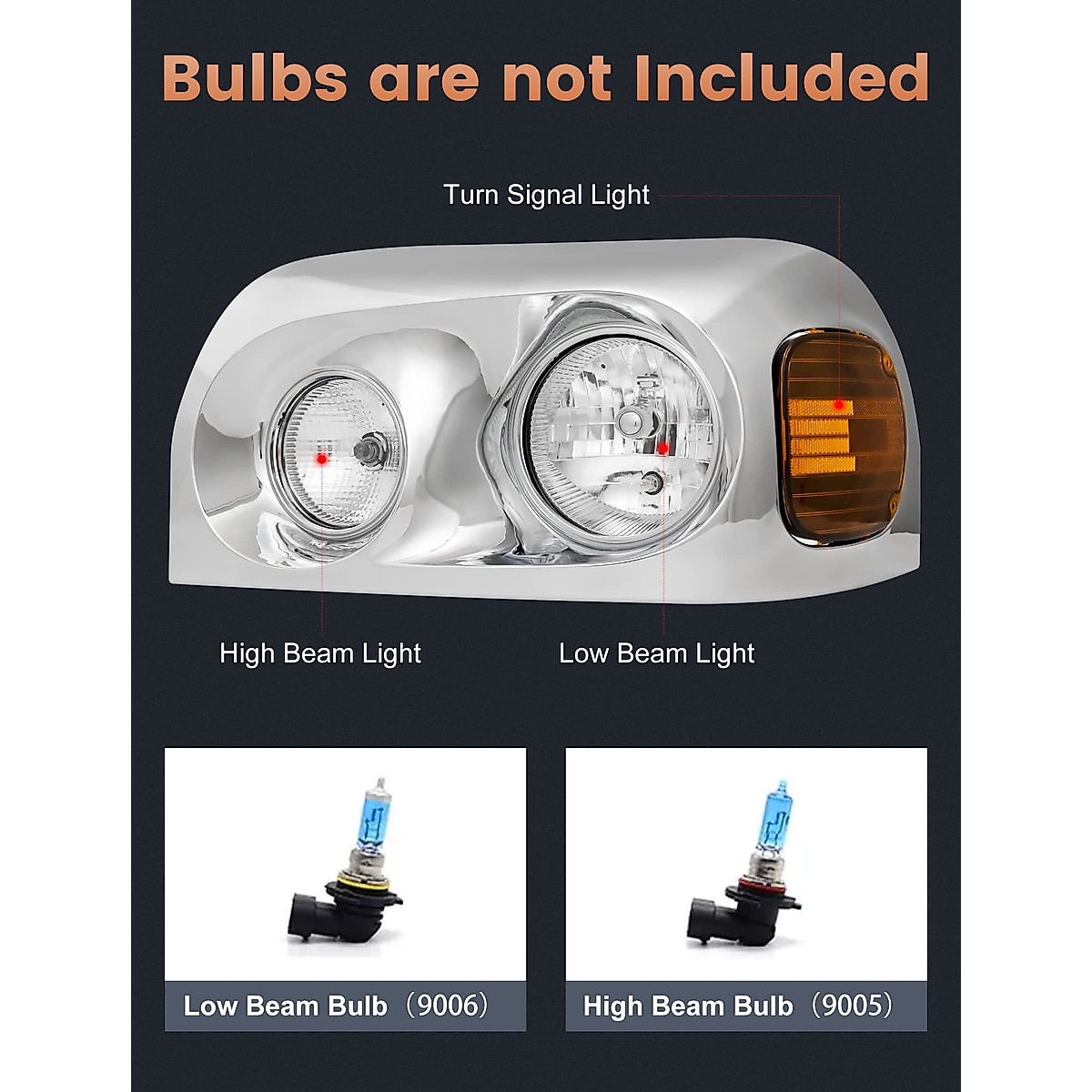 Avsty Headlights Assembly for Freightliner Century 2004 2005 2006 2007 2008 2009 2010 2011 2012 2013 2014 2015 Headlamp(Chrome)