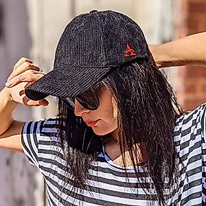 ATZI Corduroy Hat Women Men Baseball Cap Fathers Day Classic Casual Everyday Vintage Trendy Low Profile Prep Golf Fashion Stylish 6 Panel Curved Visor Bucket Adjustable Strap - Black