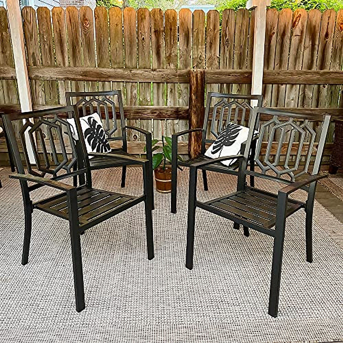 PHI VILLA 5-Piece Metal Patio Outdoor Table and Chairs Dining Set- 37" Square Bistro Table and 4 Backyard Garden Chairs, Table with 1.57" Umbrella Hole