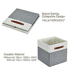 DECOMOMO Cube Storage Bins | Fabric Storage Cubes with Lid Closet Organizer Cubby Bins for Shelves Cloth Nursery Decorative Basket with Handles (Grey and White, 13 x 13 x 13 inch)