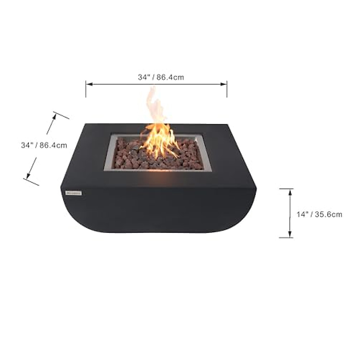 Aurora Concrete Fire Pit 34" x 34" Outdoor Patio Firepit Includes Lava Rocks Modern Fire Pits & Outdoor Fireplaces for Garden, Deck, Indoor & Outdoor Heating