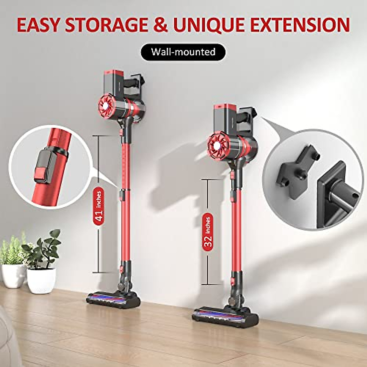 PRETTYCARE Cordless Vacuum Cleaner, 180W Powerful Suction Stick Vacuum with 35min Long Runtime Detachable Battery, 4 in 1 Lightweight Quiet Vacuum Cleaner Perfect for Hardwood Floor Pet Hair