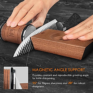 JUCPASH Rolling Knife Sharpener Kit for Straight Edge - Knife Sharpening with Leather Strop, Diamonds Discs and 15 & 20 Degree Magnetic Angles, Roller Knife Sharpener System for Kitchen Knives