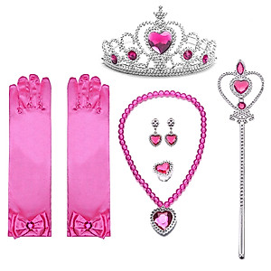 TSIZFXI Princess Costume Little Girls Pink Princess Dress Up Clothes Halloween Outfit with Accessorries 3-8Years(7-8Y/150cm,Pink)