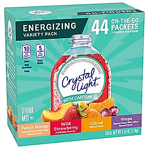 Crystal Light Energy Citrus, Grape, Peach Mango, & Wildy Strawberry Powdered Drink Mix Singles Variety Pack (44 ct. On-the-Go Individual Packets)
