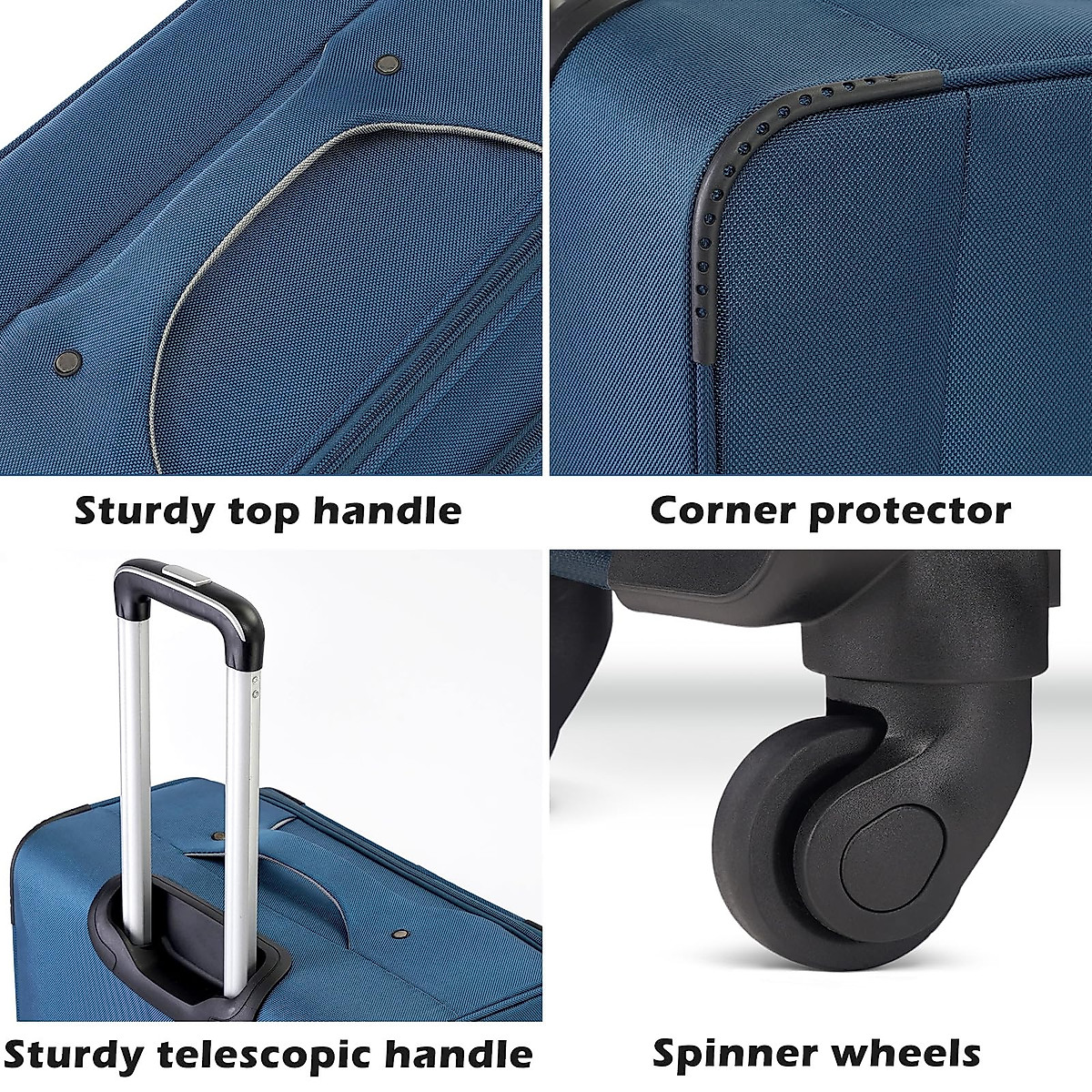 Coolife Luggage 3 Piece Set Suitcase Spinner Softshell lightweight (blue+sliver)