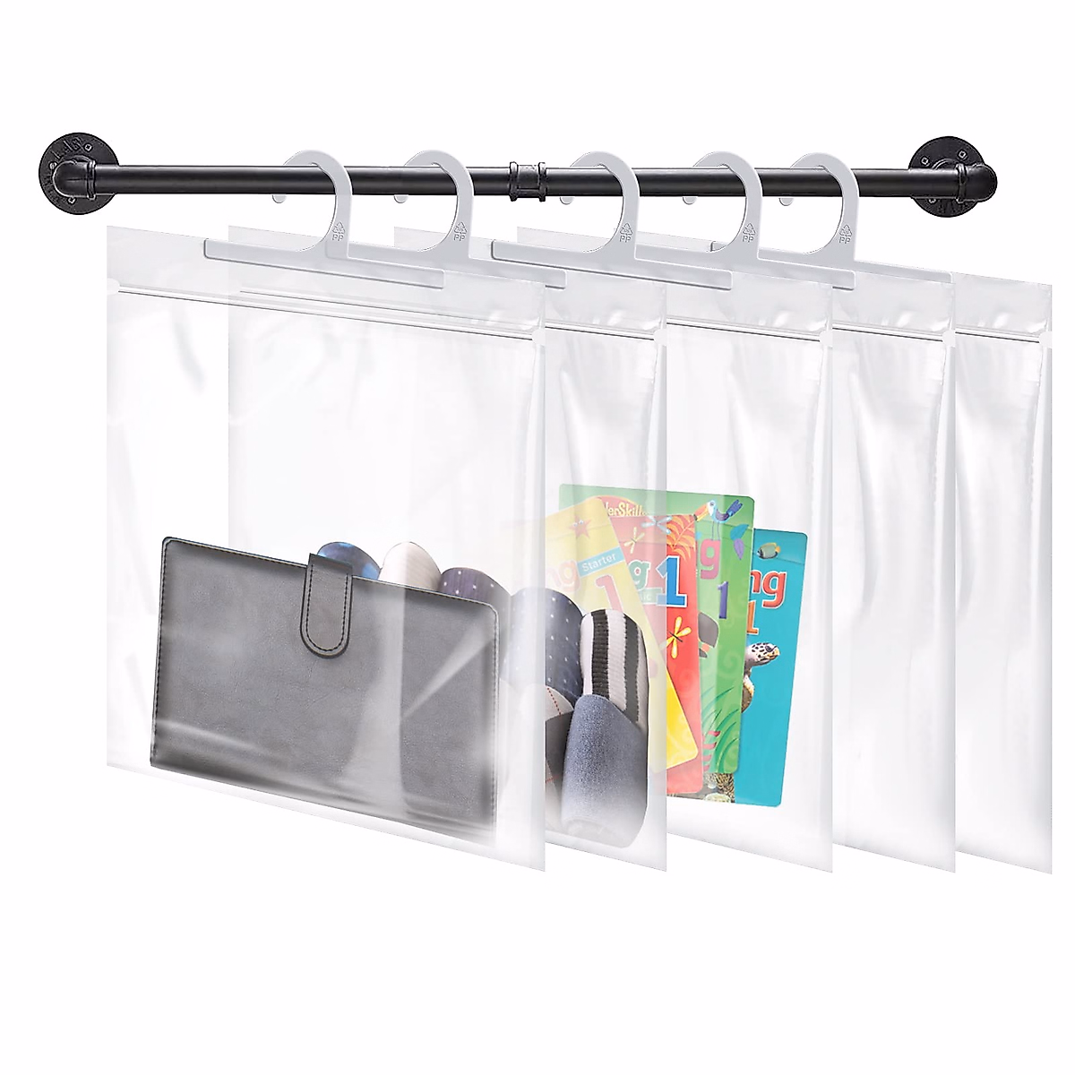 Hanging Storage Bags 24 Pack, Large Hook 10 x 12.5-inch Clear Plastic Bags for Classroom, Library and Pharmacy Use