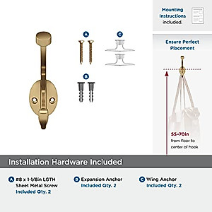 Amerock H55465CZ | Adare Double Prong Decorative Wall Hook | Champagne Bronze Hook for Coats, Hats, Backpacks, Bags | Hooks for Bathroom, Bedroom, Closet, Entryway, Laundry Room, Office