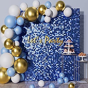 COKAOBE Blue Shimmer Wall Backdrop, 24 Panels Square Sequin Shimmer Backdrop, Photo Backdrops for Birthday, Anniversary, Wedding, Graduation & Bachelorette Party Decoration