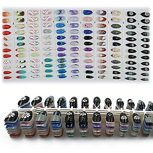 LoveOurHome 240pc Almond Press on Nails Flower Swirl Butterfly 10 Designs Medium Pointed Acrylic French Tips Full Cover Gel Fake Nails Reusable Artificial Fingernails for Women Girls Kids