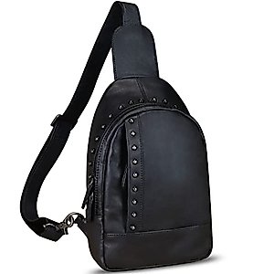 IVTG Genuine Leather Sling Bag for Women Sling Backpack Chest Shoulder Hiking Daypack Vintage Handmade Casual Crossbody Purse (Darkgrey)