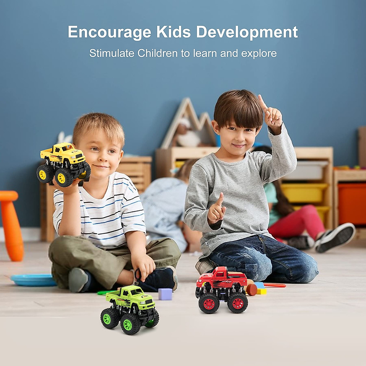 LONGYUEDI Pull Back Cars Toy, Toddlers Mini Monster Trucks 360° Rotating Shockproof Vehicles Toy for Boys Girls Tiny Friction Powered Cars Push and Go Great Gifts for Kids Children Aged 3-8.…