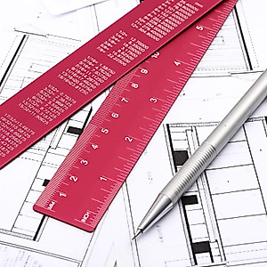 Stainless Steel Ruler and Metal Rule Kit with Conversion Table (Rose Red, 12 Inch, 6 Inch)