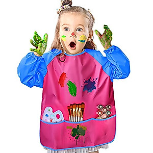 KUUQA Waterproof Art Smock, Kids Art Aprons Children's Art Smock Long Sleeve with 3 Roomy Pockets (Paints and Brushes not included)