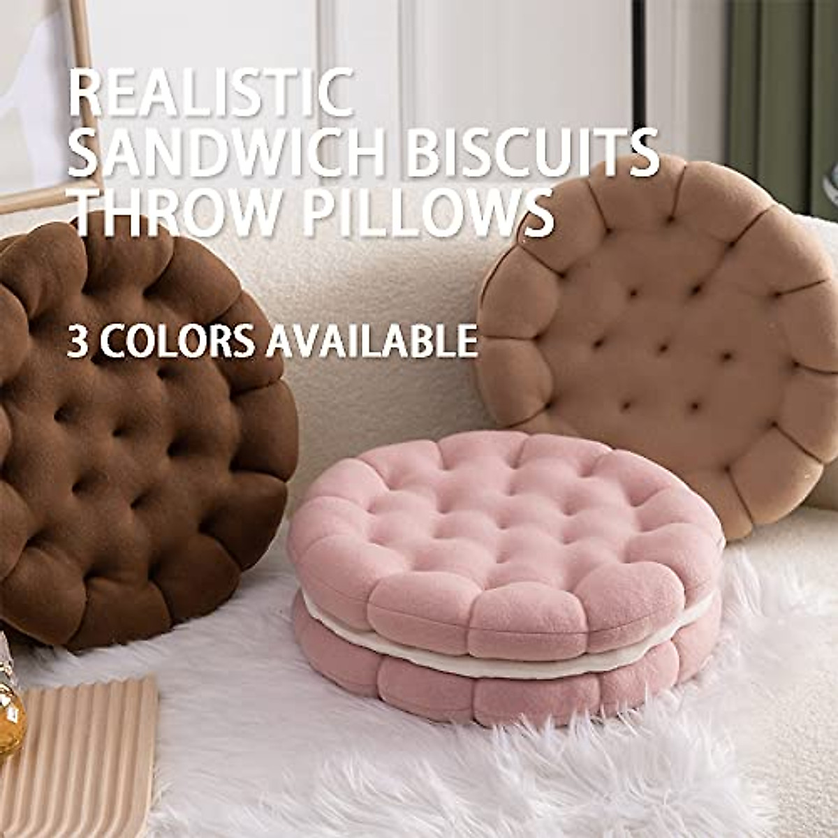 KedeLak Sandwich Biscuits Throw Pillows for Sofa Couch Brown Chocolate Biscuits Seat Cushions Cute Round Food Throw Pillows for Home Decoration