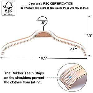 JS HANGER Lightweight Non Slip Wooden Hangers - 30 Pack Heavy Duty Wood Coat Hangers with Soft Stripes for Camisole, Jacket, Dress Clothes, Sweater, Natural Finish
