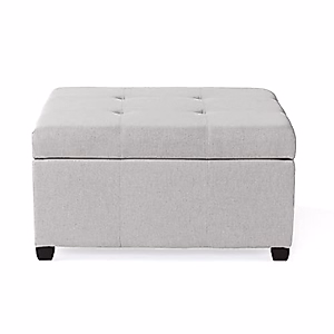 Christopher Knight Home Carlsbad Fabric Storage Ottoman, Light Grey 35.00”D x 35.00”W x 18.50”H