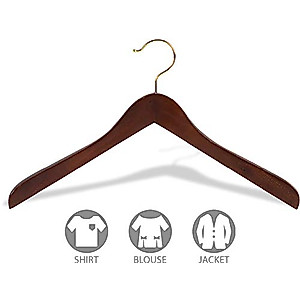 Concave Wooden Top Hanger with Walnut Finish, Thick Curved Coat Hangers with Brass Swivel Hook for Jackets or Fine Shirts (Set of 24) by The Great American Hanger Company