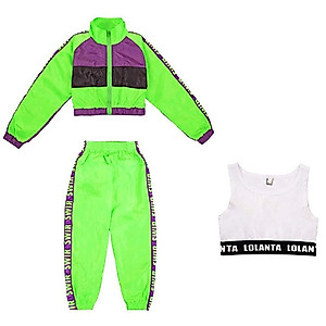 LOLANTA Girls Dance Clothing Set, Hip Hop Modern Jazz Team Performance Costume, Girls Dance Wear Sets (Green, 5-6)